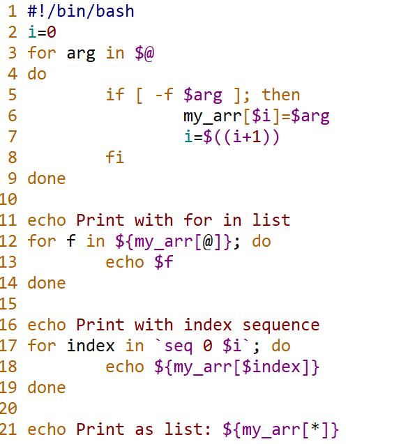 Using arrays in shell: